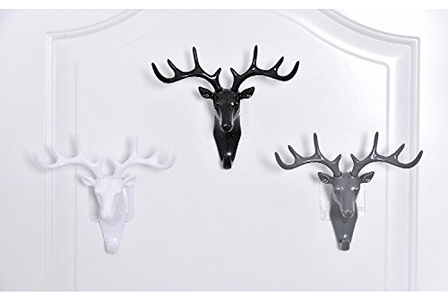 Vintage Deer Head Antlers Wall Hook (Max:10kg) for Hanging Hat Scarf Bag Key Clothes Bathroom Kitchen Towel Holder Hanger Rack Wall Wedding Gift (Black)