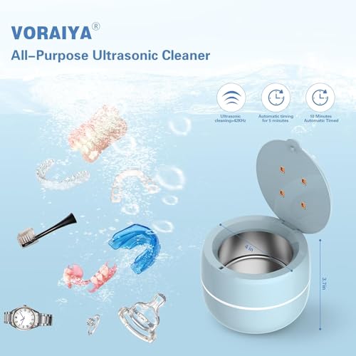 Voraiya®Ultrasonic Cleaner for Dentures,Jewelry,Aligner,Retainer,Dental Mouth Guard,Whitening Trays,Denture Cleaner,Ultrasonic Cleaning Machine, 5 Minute Automatic Timed Shutdown (Type A - Green)