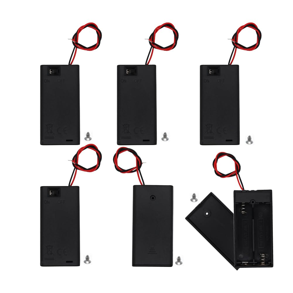 RHCXCYTJ 2 AA Battery Holder with Switch,6pcs 2X 1.5V AA Battery Holder Case with On/Off Switch and Wire Leads Battery Spring Clip Storage Box