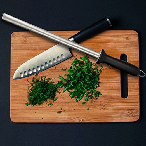 Navaris Diamond Sharpening Steel - 12" (31cm) Oval Knife Rod Sharpener for Honing Kitchen Knives - Lightweight and Durable for Home or Pro Use