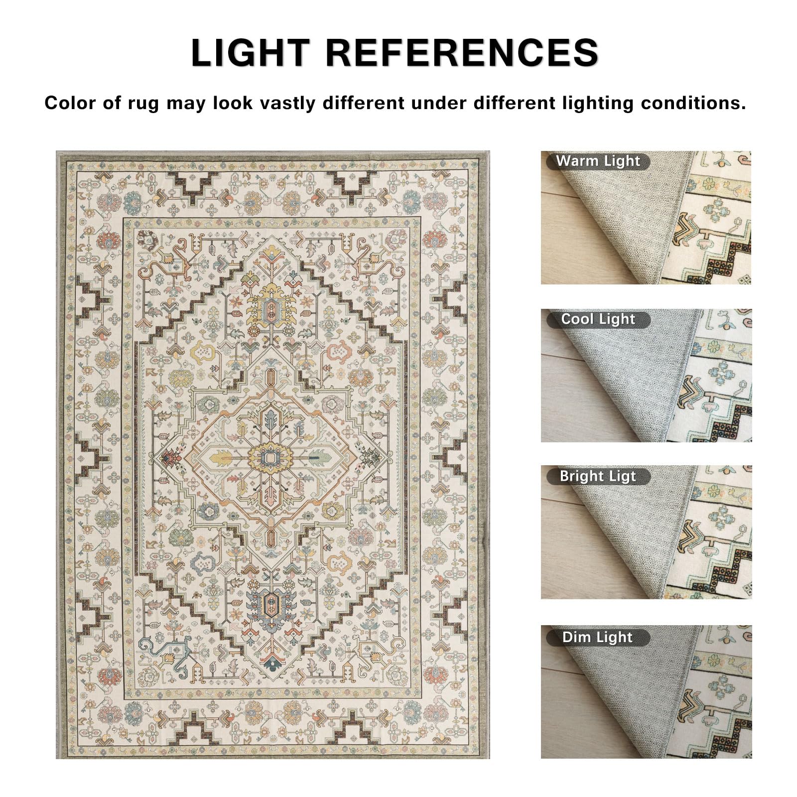 Rineflo-2'x3' Washable Indoor Doormat, Non-Slip Retro Door Mat ,Boho Mat Low-Pile Entryway Rug,Suitable for Bedroom, Study, Bathroom Entrance Carpet (Beige Green, 2'x3')