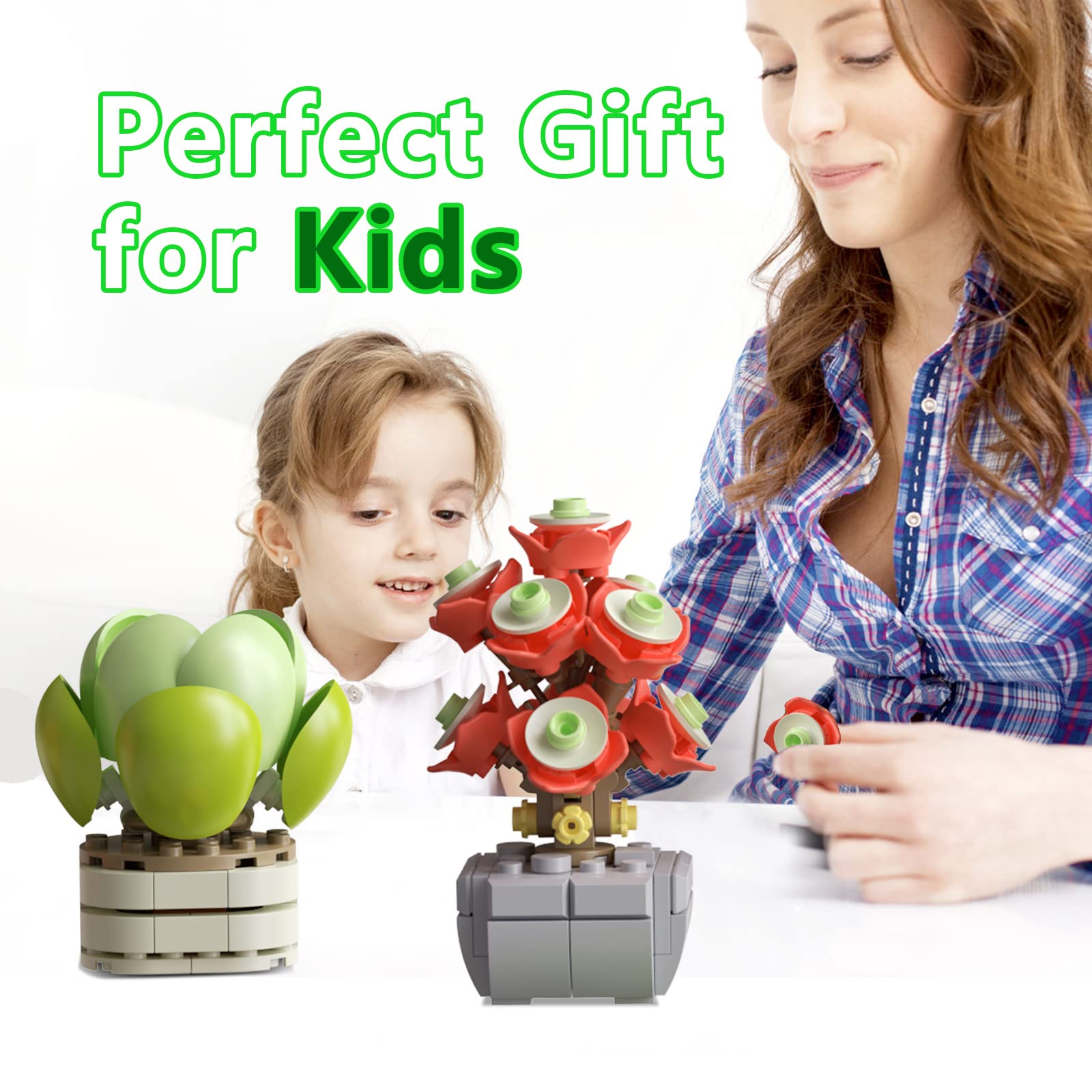 Feelo STEM Succulents Plants Building Set Mini Bricks Bonsai Model Christmas Brithday Gifts for Kids, Boys Girls Gift(2 Set)