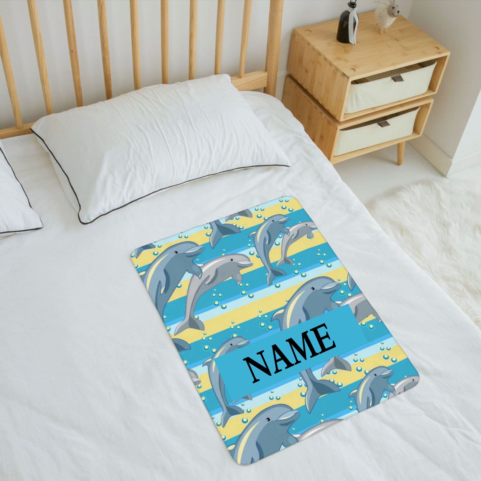 Custom Dolphins Portable Diaper Changing Pad Personalized Add Text Soft and Leak Resistant Liners for Baby and Toddler Waterproof Cotton Reusable Change Pads for Home Travel