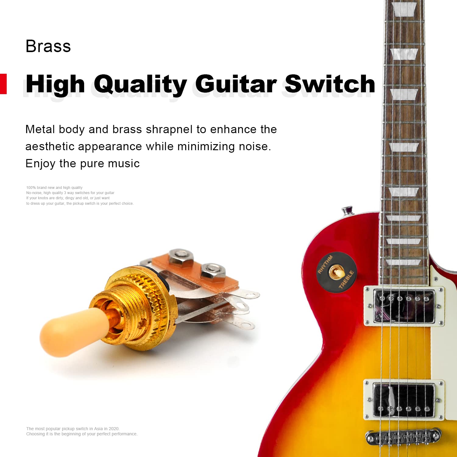 SAPHUE Guitar 3 Way Toggle Switch Position Short Straight Gold Top Gold Knobs for Gibon Epiphone Les Paul Electric Guitar Parts Pickup Selector kit with Plate Rhythm Treble Washer Ring Gold/Black