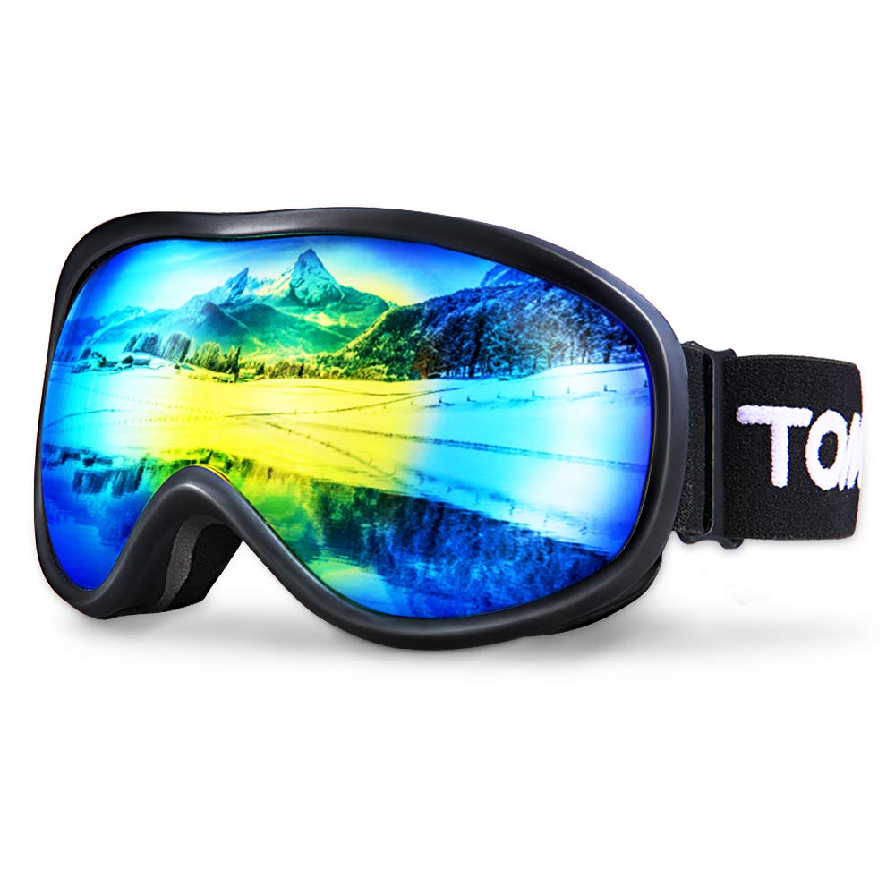 TOMSHOO Ski Goggles Windproof Snow Goggles Fit Over Glasses, Anti-Fog UV Protection Non-Slip Strap Ski Snowboard Goggles