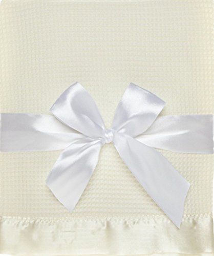 Quadow Thermal Waffle Weave Baby Blanket with Satin Nylon Trim (Ivory)