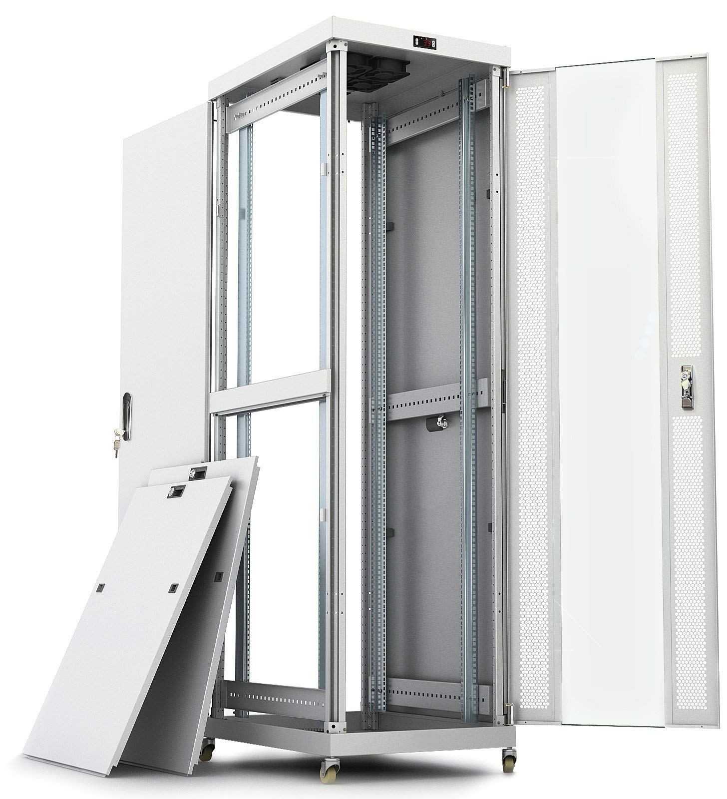 Sysracks 42U Server Rack Cabinet – 35" Deep Free Standing IT Enclosure with Air Control System, 4 Fans, PDU, Glass Door, Lockable Side Panels, and 1 Shelf for 19" Mount Equipment