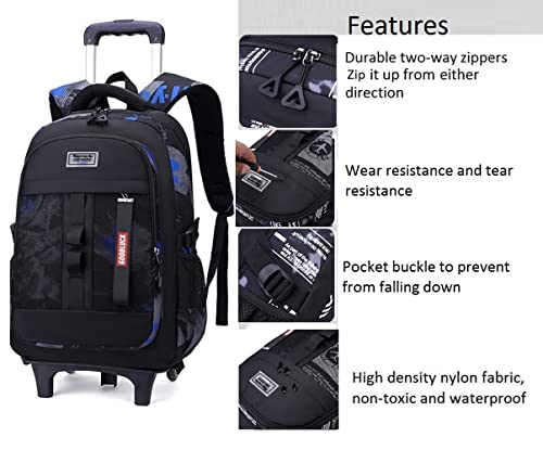 Rolling Backpack for Boys Kids Bookbag with Wheels for School Trolley School Bag