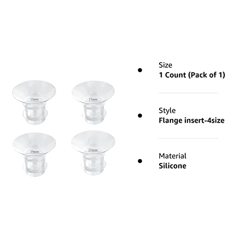 Silicone Flange Insert 15mm/17mm/19mm/21mm 4pcs Wearable Breast Pump Accessories,Compatible with S9/S10/S12/S4DW,Electric Breast Pump Parts Replace (4 Size Set)