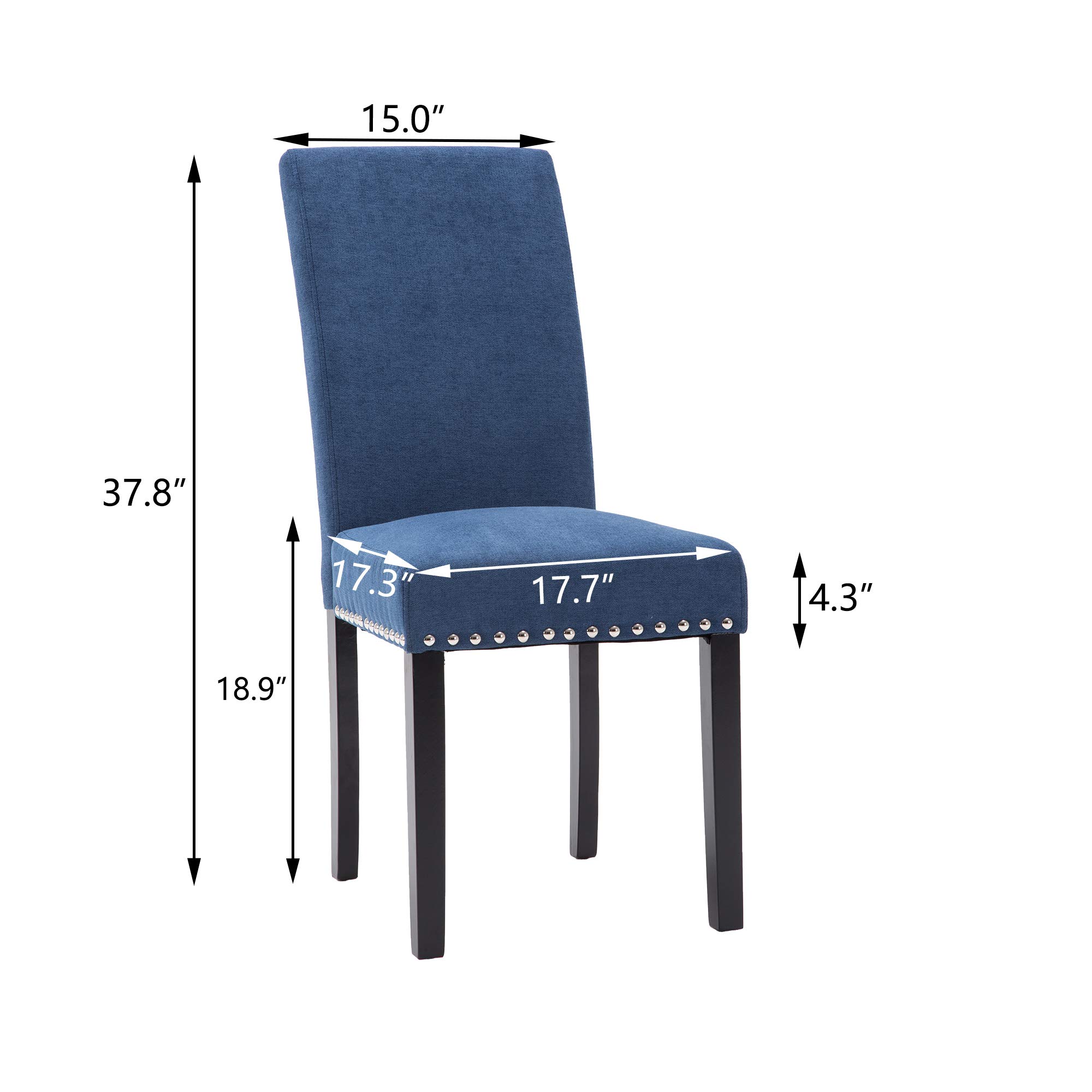 LSSPAID Dining Chairs, Fabric Padded Dining Room Chairs, Nail Head Trim Dining Chair, Blue, Set of 4