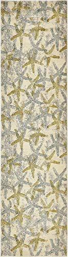 Unique Loom Positano Collection Coastal Modern Light Colors Starfish Beige Runner Rug (3' x 10')