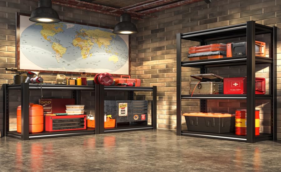 Raybee Garage Shelving Metal Shelving Unit Adjustable Heavy Duty Shelving Metal Shelves for Storage 4 Tier Industrial Shelving Rack Black 57" H x 39.4" L x 19" W