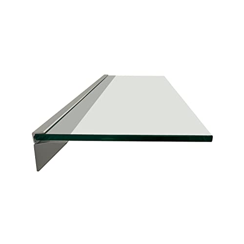 Naiture Bathroom Wall Mount Glass Wall Shelf with Aluminum Bracket, 35.4 x 7.9 x 0.31 Inch, Clear