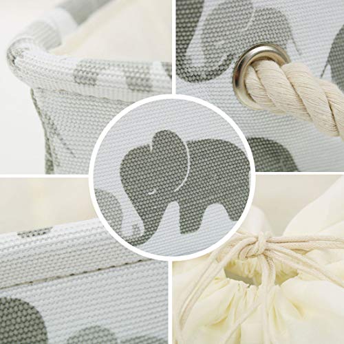 uxcell Storage Basket Bin with Cotton Handles, Fabric Storage with Drawstring Closure for Clothes Towel Toys Organizer,Laundry Basket for Home Shelves Closet Gray Medium