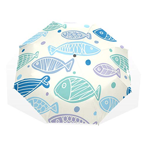 Umbrella Folded Marine Cute Fish Kids Underwater Windproof Travel Wind Umbrella Rain & Wind Resistant Compact And Lightweight For Business And Travels