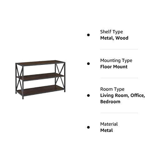 Walker Edison 2 Tier Open Shelf Industrial Wood Metal Bookcase Tall Bookshelf Home Office Storage, 40 Inch, Dark Walnut