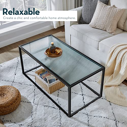 SAYGOER Coffee Table Glass Coffee Tables Small Modern Art Center Table for Living Room Home Office Small Space Unique Clear Chic Tabletop with Metal Leg 39.3x19.7x17.7 Inches Easy Assembly