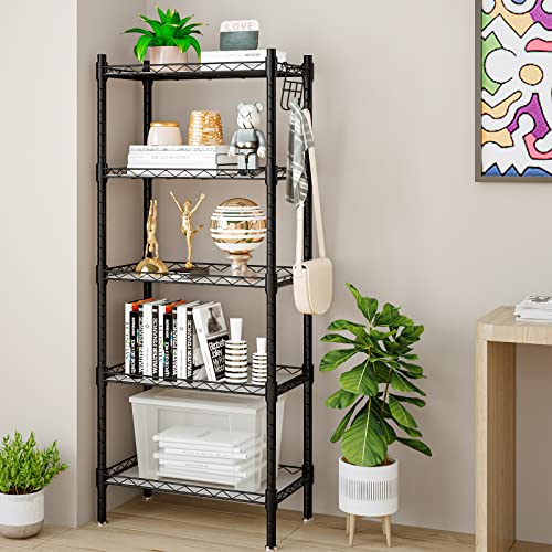 SORCEDAS Shelf 5 Wier Metal Storage Rack Shelving Unit Organizer for Kitchen Laundry Garage Bathroom Pantry Closet Office(16.54" Wx11.81 Dx50 H,Black)