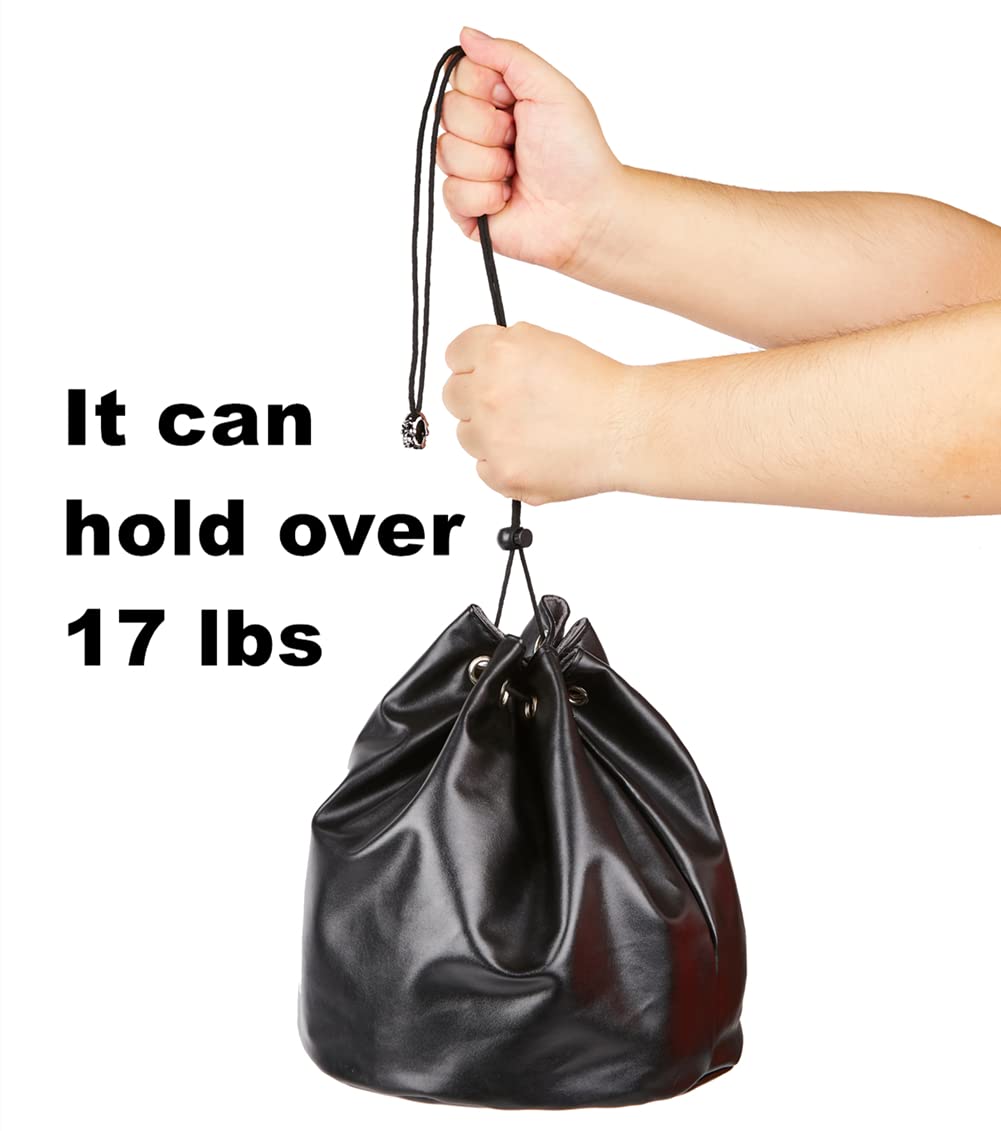 PUGED Large DND Dice Dragon Leather Drawstring Bags with Pockets Storage Bag for RPG MTG Game Dices Capacity Over 1000 Dice (Black)