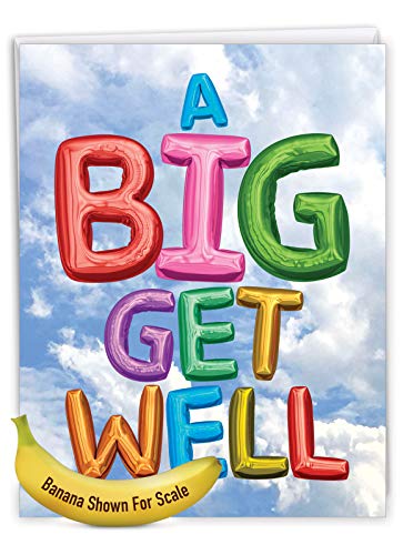 NobleWorks - Jumbo Get Well Greeting Card (8.5 x 11 Inch) - Beautiful Feel Better Soon, Group Notecard (Not 3D or Raised) - Inflated Messages From Us J5651FGWG-US