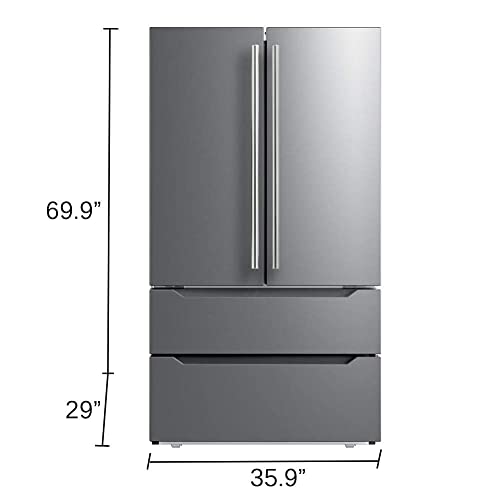 SMETA Refrigerator French Door with Ice Maker for Kitchen 36'' Inch Stainless Steel Counter Depth Full Size Refrigerators Fridge Bottom Freezer Cooling 22.5 Cu.Ft Double Door Fridgerator Freezer Home Use 23 CU FT