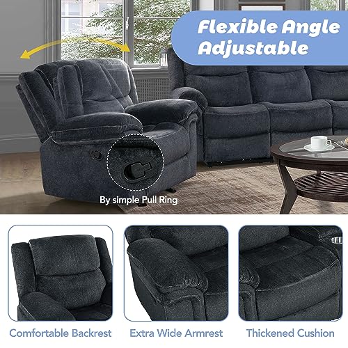 FULife Oversized Manual Motion Recliner 2 Seaters Sofa Wall Hugger Chair Double Reclining Sectional Couch Loveseat Lounge Sofá with USB Ports,Power Sockets,Center Storage Console&Cup Holders