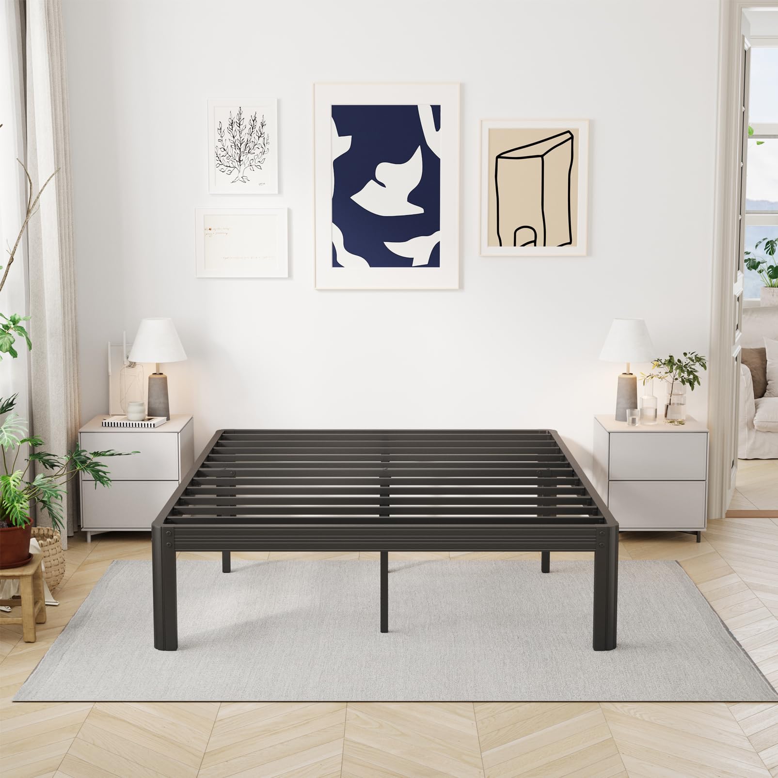 Hunlostten 14 in High Heavy Duty Full Size Bed Frame No Box Spring Needed, Reinforced Metal Bed Frame Full Platform, Rounded Edge, Surdy Steels, Easy Assembly