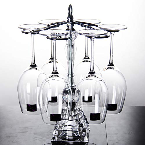 XINDAM 6 Hook Design Tabletop Stemware Rack/Rotate 6 Wine Glass Storage Holder Stand Air Drying Rack,Perfect for Bar, Wine Cellar, Basement, Cabinet, Pantry, etc