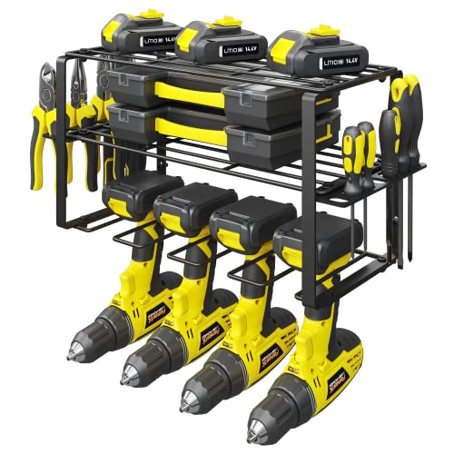 TC-HOMENY Power Tool Organizer, 3 Tier Garage Tool Storage Rack, Power tool organization and storage, Wall Mounted Drill Rack, Removable Design for Workshop ToolRoom Garage (Black)