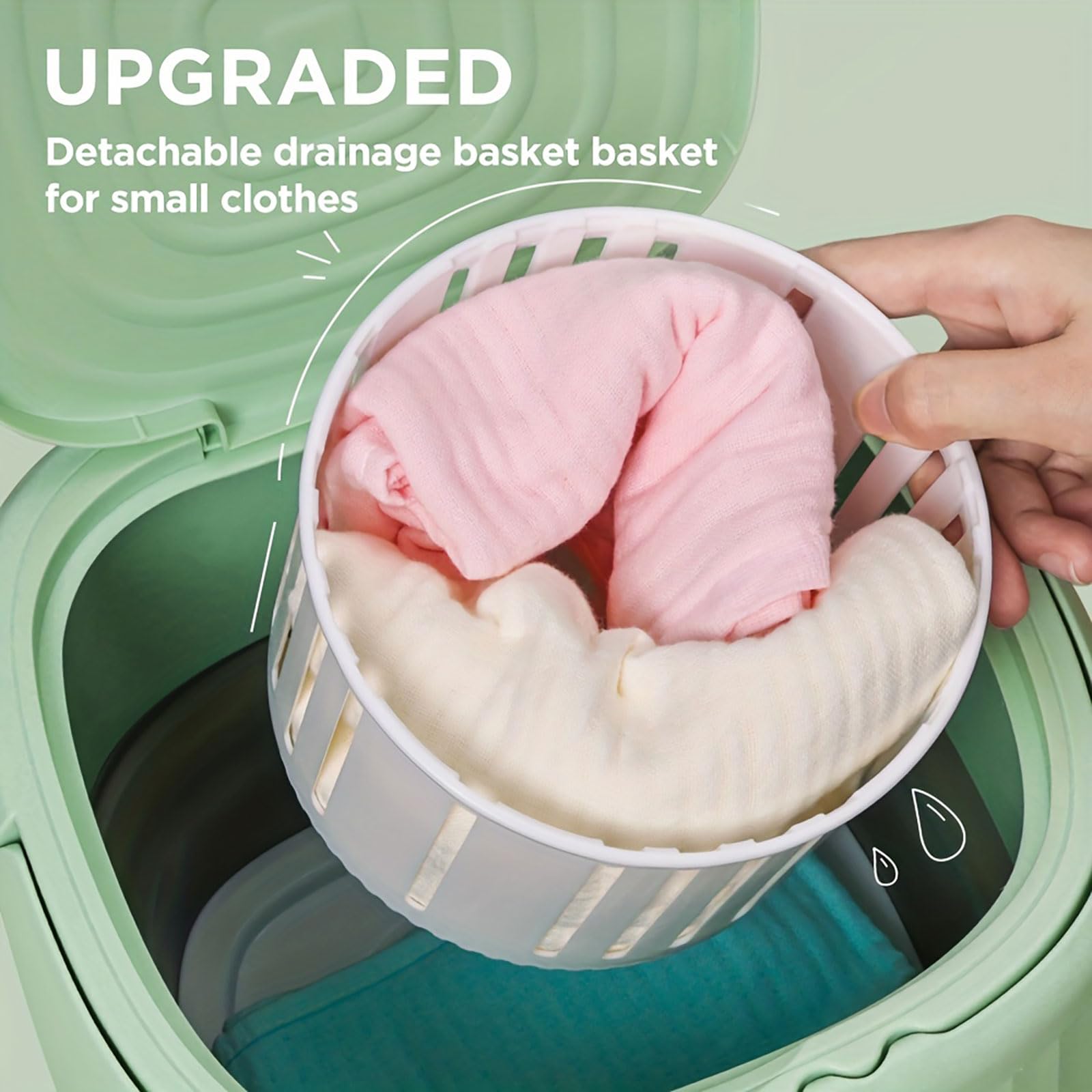 Portable Washing Machine,9L Foldable washing machine, Small Mini Washer for Baby Clothes, Underwear or Small Items, Apartment, Dorm, Camping, RV Travel laundry