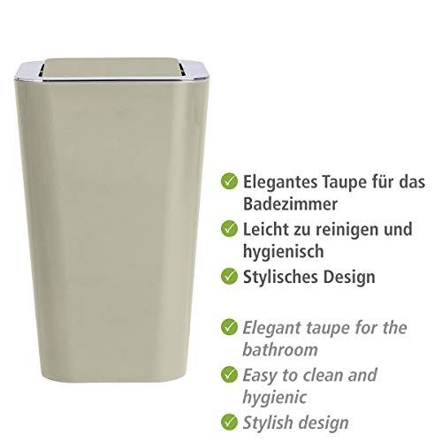 WENKO Small Trash Can with Lid, Swing Lid, Mini Waste Basket, Garbage Can, Stylish Garbage Bin for Bathroom, Bedroom, Kitchen, 1.6 Gallon, 7.1 x 11.2 x 7.1 in, Taupe