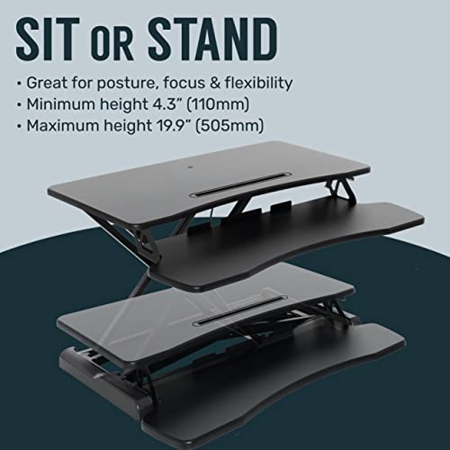 TechOrbits Standing Desk Converter - 32 Inch Adjustable Sit to Stand Up Desk Workstation, MDF Wood, Ergonomic Desk Riser with Keyboard Tray, Desktop Riser for Home Office Computer Laptop, Black 32"