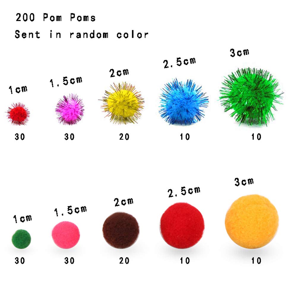 Pipe Cleaners Craft Set with DIY Tutorial, Included 200Pcs Multicolor Pipe Cleaners Chenille Stems, 200Pcs Pom Poms, 200Pcs Self-Sticking Wiggle Googly Eyes, for DIY Art Craft