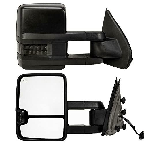 Towing Mirrors Compatible With 14-17 Chevrolet Silverado GMC Sierra 1500 15 16 Silverado Sierra 2500 HD 3500 HD Manual Telescoping Rear View Mirrors with Power Heated LED Turn Signals Side Mirror
