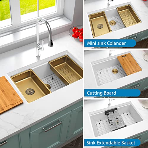 YAQUN Undermount Kitchen Sink, Deep Workstation Stone Kitchen Sink, Single Bowl Kitchen Sinks (White, 30" x 18")