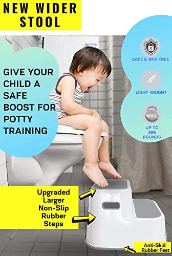 Wider Dual Height 2 Step Stool for Kids | Toddler's Stool for Potty Training and Use in The Bathroom or Kitchen | BPA-Free Strong Soft-Grip Steps for Comfort and Safety (1 Pack, Greige)
