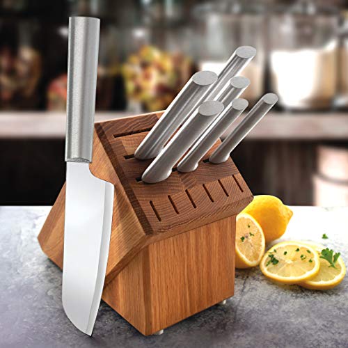 Rada Cutlery Oak Block 7 Pc Stainless Steel Kitchen Knife Set with Aluminum, Silver Handle