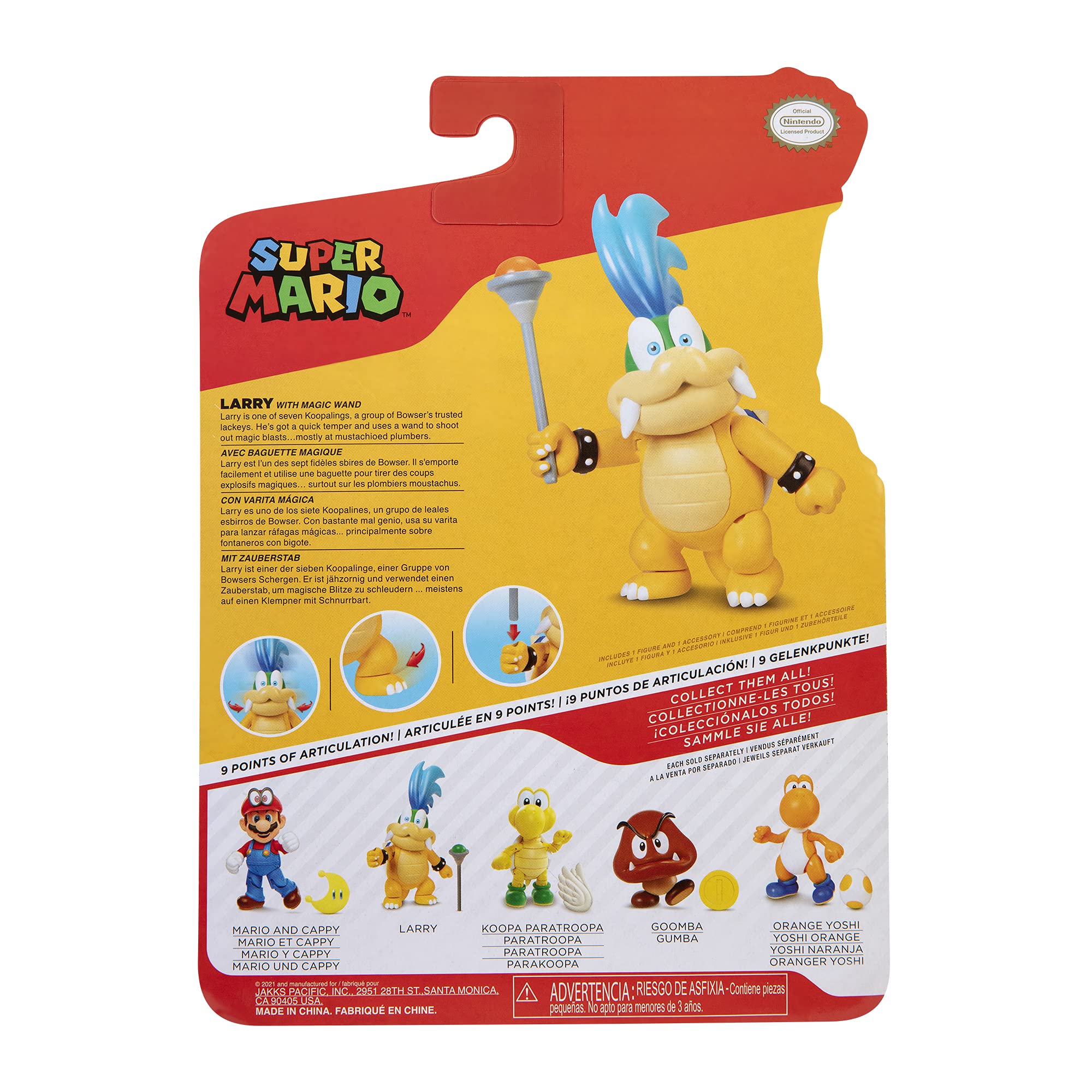 Super Mario Action Figure 4 Inch Larry Koopa Collectible Toy with Wand Accessory