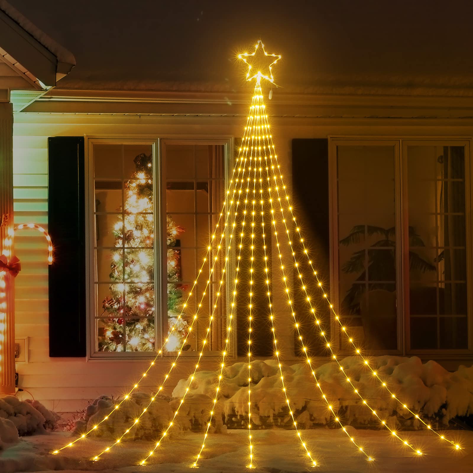 Outdoor Christmas Star String Lights, 16.4Feet Smart RGB Waterfall Tree String Light with APP Remote Control, 317LED DIY Timer Music Sync Shooting Star Lights for Indoor Outdoor Garden Decoration