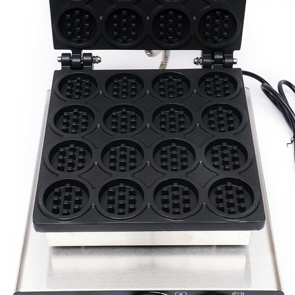 Commercial Round Waffle Maker, Mini Belgian Waffle Iron 16 Grids 1750W Electric Nonstick Waffle Machine Maker Stainless Steel Waffle Baker for Restaurant, Snack Bar, Bakery