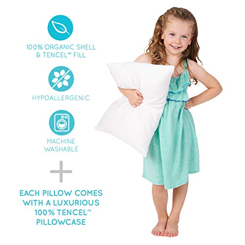 PUREgrace Organic Cotton Toddler Pillow with Pillowcase Natural GOTS Certified - Sensitive Skin Friendly - 100% Eucalyptus Tencel