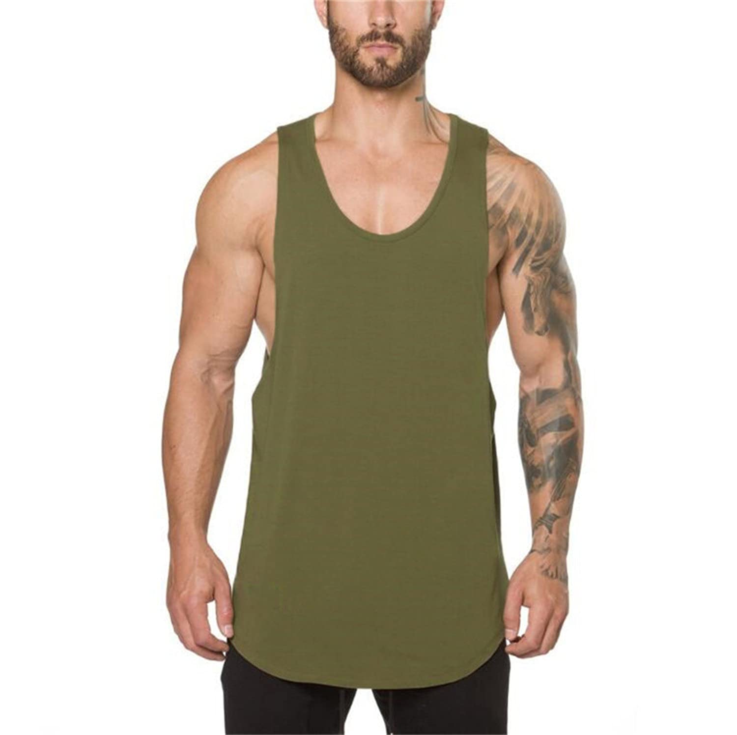 Men's Quick Dry Sleeveless Shirt Fit Muscle Workout Tank Tops Bodybuilding Gym Athletic Jogging Chest Undershirt (Green,X-Large)