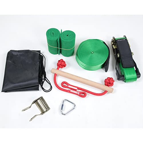 TTANTWFO Zipline Kits for Kids Backyard 50FT, Slackline Pulley with Zipline, Outdoor Warrior Training Equipment for Girls Boys, Obstacle Course for Kids Backyard (A)