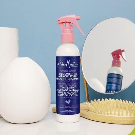 Shea Moisture Silicone Free Miracle Styler Leave In Conditioner Spray with Sugarcane Extract and Meadowfoam Seed, Unisex Leave In Treatment Detangler Spray, 8 Oz