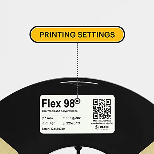 KODAK FLEX 98 Flexible 3D printer filament TPU WHITE +/-0.03 mm, 750g (1.6lbs) Spool, 2.85 mm. Lowest moisture premium 3D printer flex filament in Vacuum Aluminum Ziploc bag. Fit Most FDM Printers