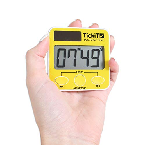 TickiT Dual Power Timers - Set of 5 - Red, Yellow, Green, Blue, White - Solar and Battery Powered Digital Timers - Includes Stand and Wall Mount Slot