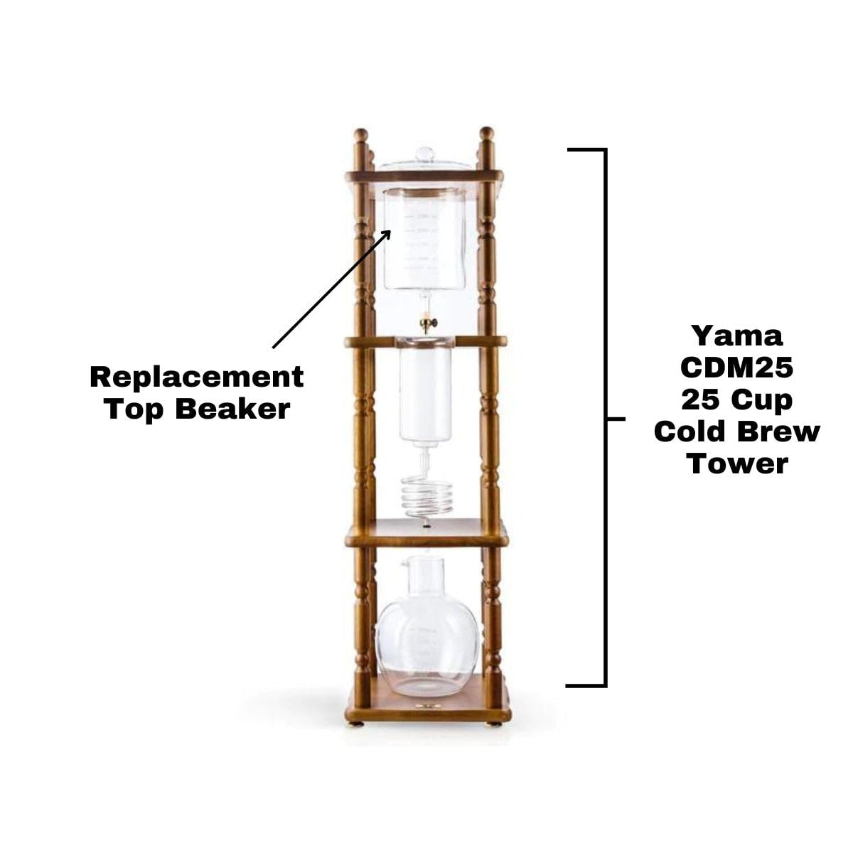 Yama CDM25 Replacement Top Beaker - Borosilicate Glass For 25 Cup Cold Brew Towers, Heat-Resistant, Dishwasher Safe