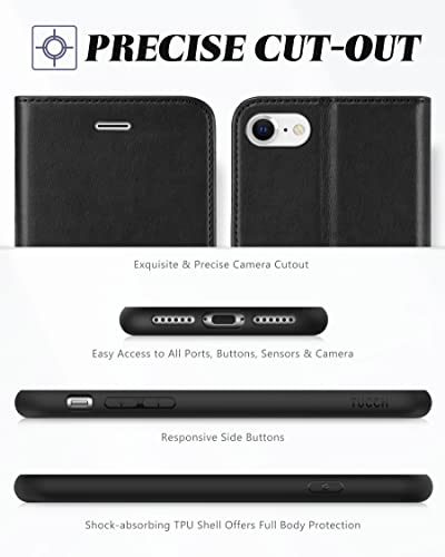 TUCCH Case for iPhone SE 2022 5G, iPhone 7/8/SE 2020 Wallet Case PU Leather Flip Folio Case Wallet with Card Slot, Stand Magnetic TPU Shockproof Inner Case Compatible with iPhone 7/8/SE2/SE3, Black