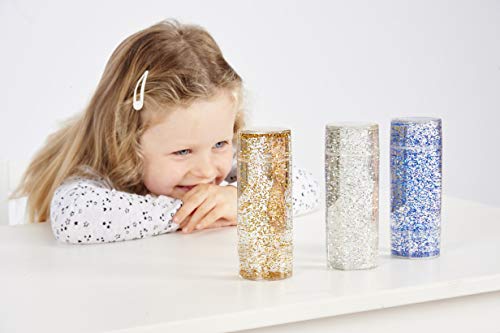 TickiT Sensory Glitter Storm - Set of 3 - Blue, Silver, Gold - Calming Glitter Tubes for Stress and Anxiety Relief - Encourage Focus and Concentration - Special Needs Toy