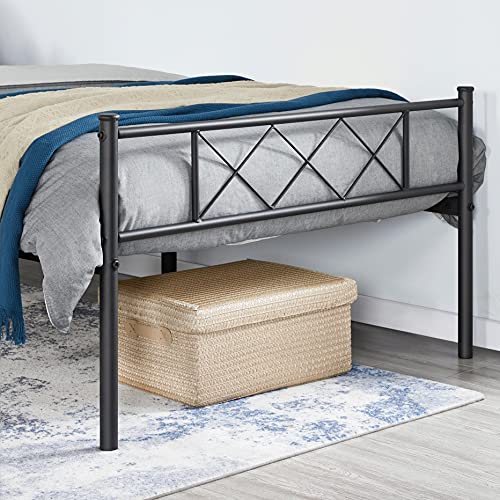 Topeakmart Black Metal Bed Frame with Headboard Mattress Foundation/Platform Bed/Slatted Bed Base, Twin Size